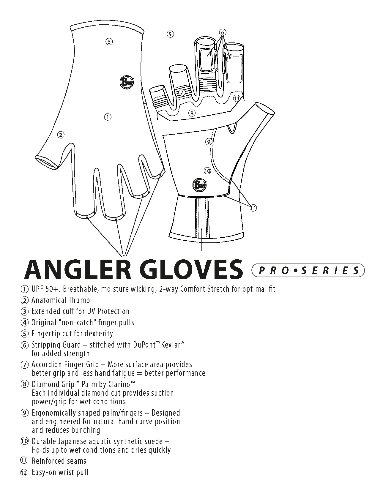 Fly Fishing Gloves Buff Original Angler Pro-Series Fish Scales ...